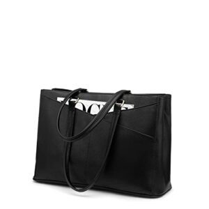 laptop tote bag for women 15.6 inch waterproof leather computer bags business office work briefcase black