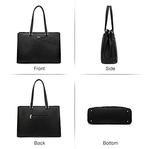 Laptop Tote Bag for Women 15.6 Inch Waterproof Leather Computer Bags Business Office Work Briefcase Black