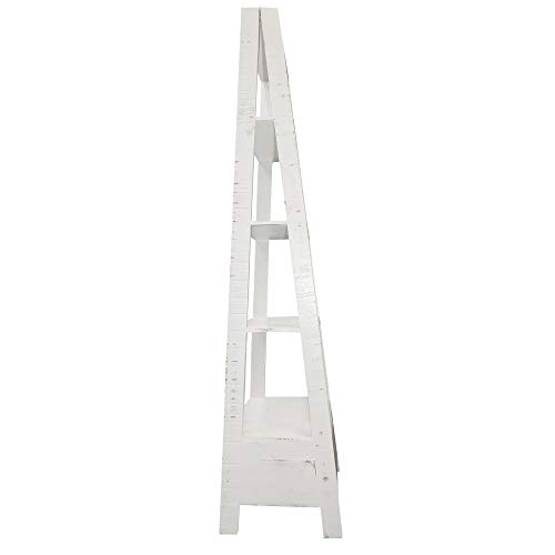 The Urban Port 4-Shelf Wooden Ladder Bookcase with Bottom Drawer, Distressed White