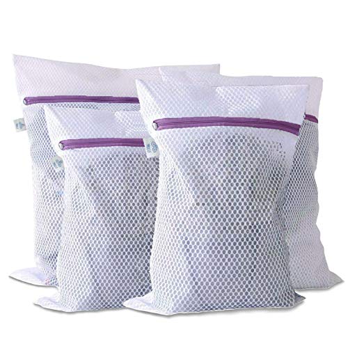 Set of 4 Laundry Wash Bags by Nilu, Honeycomb Mesh, Reusable Heavy Duty Wash Bags with Premium Zipper Lock, Mesh Bag for Lingerie, Clothes, Jeans, Bath Towels, Socks, Travel Storage Organize Bag