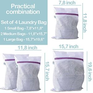 Set of 4 Laundry Wash Bags by Nilu, Honeycomb Mesh, Reusable Heavy Duty Wash Bags with Premium Zipper Lock, Mesh Bag for Lingerie, Clothes, Jeans, Bath Towels, Socks, Travel Storage Organize Bag