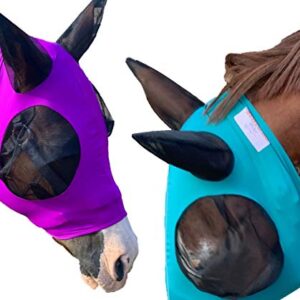 Lycra Horse Fly Mask with Ears Comfort Fit Mesh Trail Pasture Sun UV Protection (Horse, Purple)