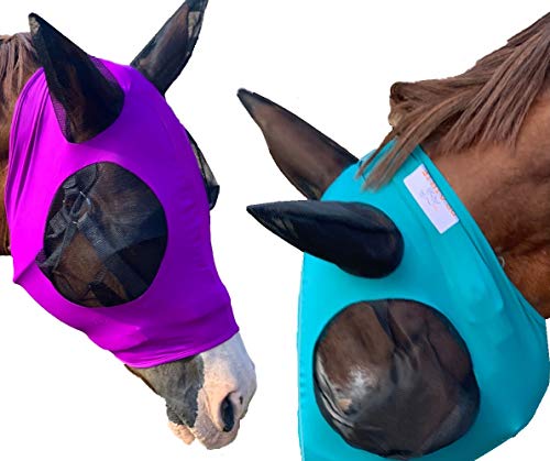 Lycra Horse Fly Mask with Ears Comfort Fit Mesh Trail Pasture Sun UV Protection (Horse, Purple)