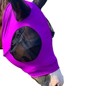 Lycra Horse Fly Mask with Ears Comfort Fit Mesh Trail Pasture Sun UV Protection (Horse, Purple)