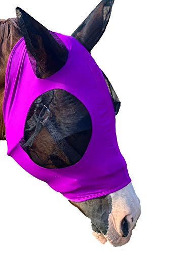 Lycra Horse Fly Mask with Ears Comfort Fit Mesh Trail Pasture Sun UV Protection (Horse, Purple)