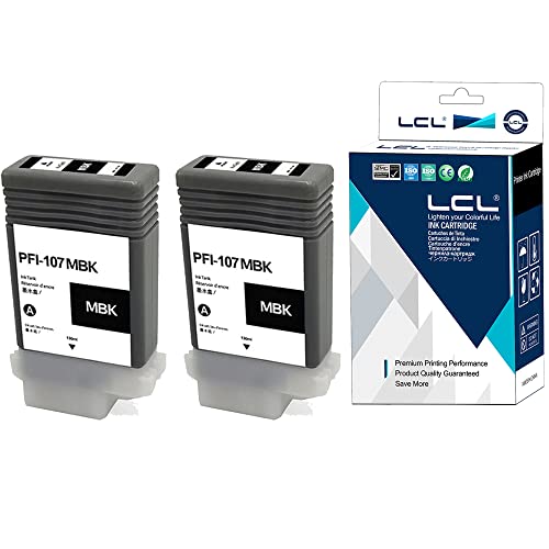 LCL Compatible Ink Cartridge Replacement for Canon PFI107 PFI-107 PFI107MBK PFI-107MBK 6705B001 Image Prograf iPF670 IPF 670 MFP L 24 IPF 670 Series iPF770 IPF 770 L 36 (2-Pack MBK)