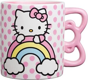 silver buffalo hello kitty rainbow dots shaped handle ceramic mug, 20 ounces