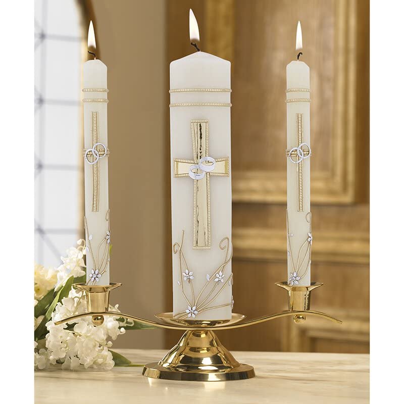 CB Church Supply Hand Crafted Wedding Candle Set by Will & Baumer, Set of 3, Ornate Cross