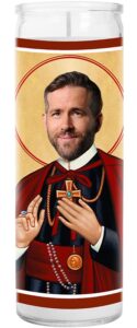 ryan reynolds celebrity prayer candle - funny saint candle - 8 inch glass prayer votive - 100% handmade in usa - novelty celebrity gift