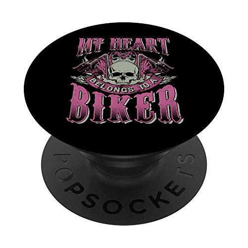 Motorcycle Babe Gift Wife Mom My Heart Belongs To A Biker PopSockets PopGrip: Swappable Grip for Phones & Tablets