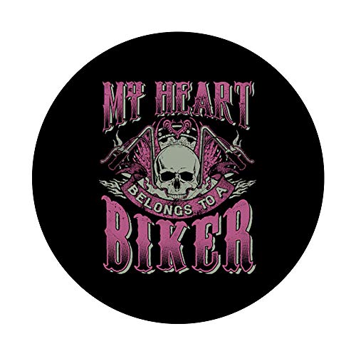 Motorcycle Babe Gift Wife Mom My Heart Belongs To A Biker PopSockets PopGrip: Swappable Grip for Phones & Tablets