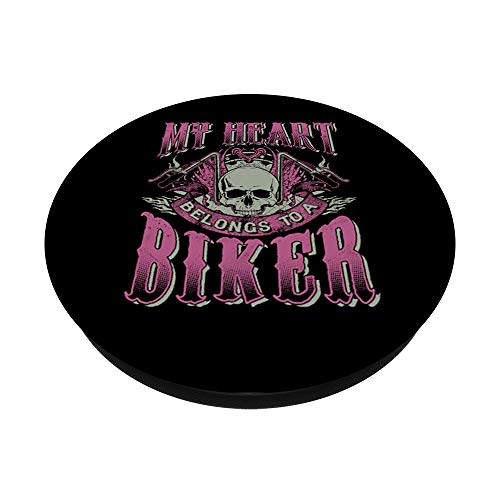 Motorcycle Babe Gift Wife Mom My Heart Belongs To A Biker PopSockets PopGrip: Swappable Grip for Phones & Tablets