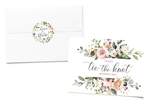 Set of 10 Watercolor Floral I Can't Tie the Knot without You Cards with Envelopes and Seals, Wedding Party Proposal Cards, Propose to your Bridesmaids, Maid of Honor, Matron of Honor, Flower Girl