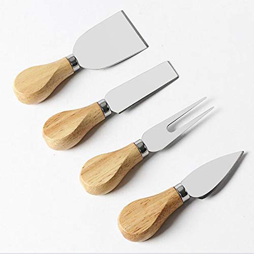 Baby bells Cheese Knives with Wood Handle Steel Stainless Cheese Slicer Cheese Cutter，4 Pcs Travel Cheese Knives Set(4 Pcs)