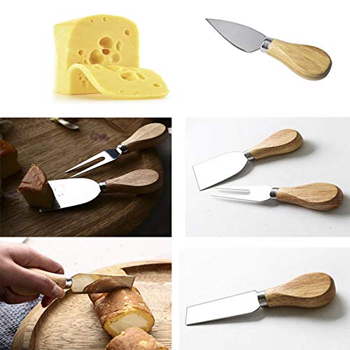 Baby bells Cheese Knives with Wood Handle Steel Stainless Cheese Slicer Cheese Cutter，4 Pcs Travel Cheese Knives Set(4 Pcs)