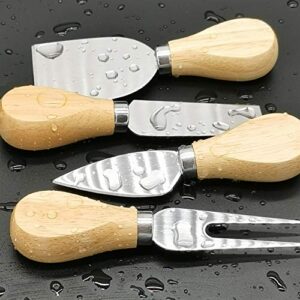 Baby bells Cheese Knives with Wood Handle Steel Stainless Cheese Slicer Cheese Cutter，4 Pcs Travel Cheese Knives Set(4 Pcs)