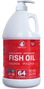 fish oil for dogs, salmon, pollock, omega 3 epa dha liquid food supplement for pets, all natural, supports healthy skin coat & joints, natural allergy & inflammation defense, 64 oz