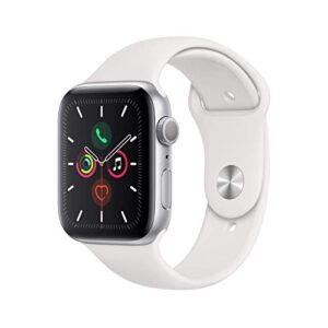 apple watch series 5 (gps, 44mm) silver aluminum case with white sport band (renewed)