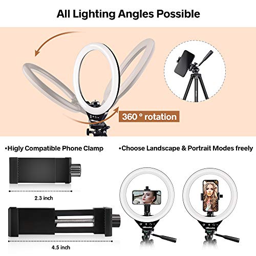 UBeesize 10’’ LED Ring Light with Stand and Phone Holder, Selfie Halo Light for Photography/Makeup/Vlogging/Live Streaming, Compatible with Phones and Cameras (2020 Version)