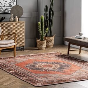 nuloom tena tribal area rug, 6' square, orange