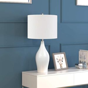 bella 28.25" tall porcelain table lamp with fabric shade in white/white