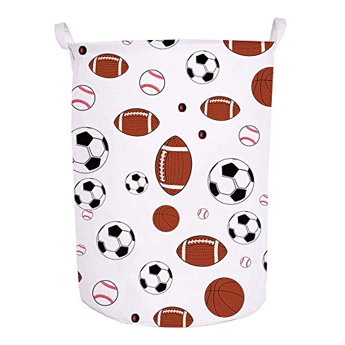 Runtoo 19.7" Large Sized Laundry Hamper Waterproof Foldable Canvas Sports Basketball Football Bucket Clothing Basket with Handles for Storage Bins Kids Room Home Organizer Nursery (sport theme)