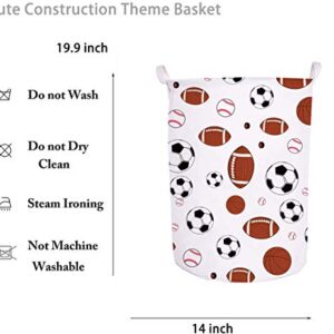 Runtoo 19.7" Large Sized Laundry Hamper Waterproof Foldable Canvas Sports Basketball Football Bucket Clothing Basket with Handles for Storage Bins Kids Room Home Organizer Nursery (sport theme)