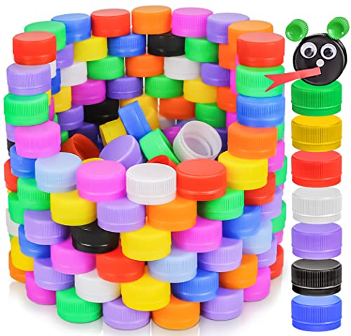 Motbach 200Pcs Plastic Bottle Caps for DIY Craft Environmental Protection and Development of Children’s Intelligence (Mixed Color)