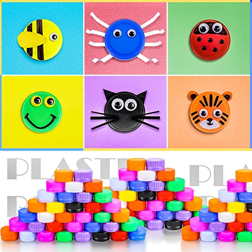 Motbach 200Pcs Plastic Bottle Caps for DIY Craft Environmental Protection and Development of Children’s Intelligence (Mixed Color)