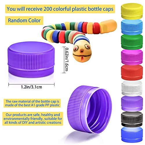 Motbach 200Pcs Plastic Bottle Caps for DIY Craft Environmental Protection and Development of Children’s Intelligence (Mixed Color)