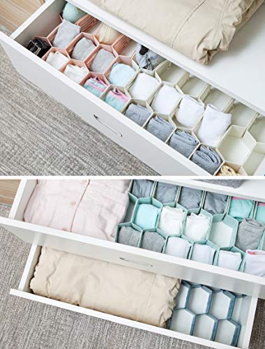 COOLFUNLIFE Plastic Partition Honeycomb Shape Drawer Dividers, Underwear Socks Bras Ties Belts Scarves, Bee Style Household Closet Storage Cabinet Clapboard DIY Drawer Organizer Divider - White