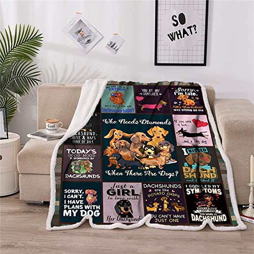 Ultra Soft 3D Printed Blanket Dachshund Dog Pattern Cozy Microfiber Plush Sherpa Blanket 2 Sizes Warm Fuzzy Throw Blanket for Kids and Adults Throws Blankets (Style01, 130cm x 150cm(51'' x 59''))