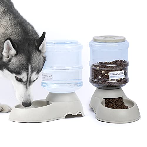 Nourse CHOWSING Automatic Cat Feeders and Waterer Dispenser 1 Gallon Capacity in Sets Gravity Replenishes Food and Water Suitable for Pets Such as Cats and Dogs