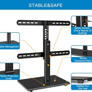 PERLESMITH Universal Swivel TV Stand-Table Top TV Stand Base for 37-70 inch LCD OLED Flat Screen 4K TVs Height Adjustable TV Stand Mount with Heavy Duty Tempered Glass Base VESA 600x400mm