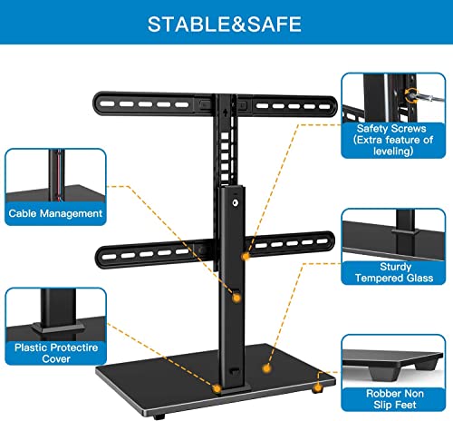 PERLESMITH Universal Swivel TV Stand-Table Top TV Stand Base for 37-70 inch LCD OLED Flat Screen 4K TVs Height Adjustable TV Stand Mount with Heavy Duty Tempered Glass Base VESA 600x400mm