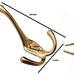 8 x HAT COAT AND ROBE TRI TRIPLE HOOKS EB BRASS PLATED 100MM 4 INCH