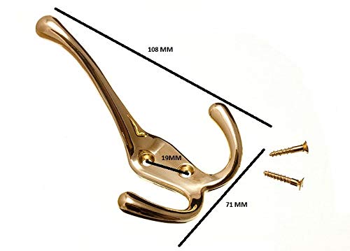 8 x HAT COAT AND ROBE TRI TRIPLE HOOKS EB BRASS PLATED 100MM 4 INCH