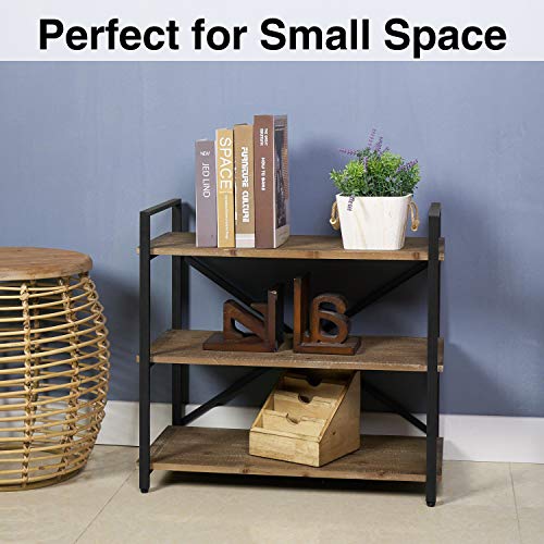 Industrial Small Bookshelf Bookcase Solid Wood 3 Tier Storage Rack Shelf for Small Space, Kitchen, Bathroom, Living Room, Office, 24.5" L x 13" W x 22.5" H