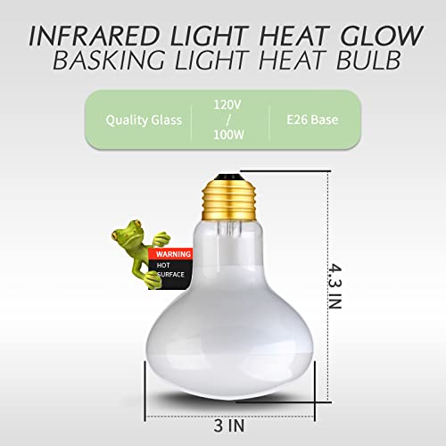 FIVEAGE 100W Sun Glow Basking Spot Lamp UVA Glass Reptile Heat Bulb Soft White Light for Reptile & Amphibian - 2 Pack