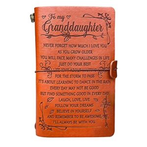 Grandma to Granddaughter Leather Journal - Laugh - Love - Live 7.88"x4.7"Writing Notebook - Embossed Vintage Refillable Writing Journal for Christmas,Birthdays