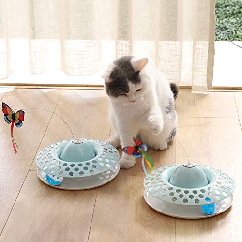 Cat Toys Interactive Kitten Toy for Indoor Cats Funny Automatic Electric Fluttering Butterfly & Ball Exercise Kitten Toy with 3 Replacement Butterfly