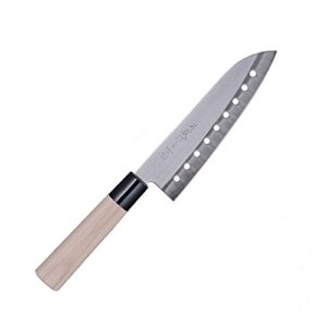 hinomaru collection sekizo japan quality stainless steel santoku multi purpose chefs knife 11.75" itamae sushi chef knife with wooden handle made in japan (blade with holes)