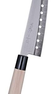 Hinomaru Collection Sekizo Japan Quality Stainless Steel Santoku Multi Purpose Chefs Knife 11.75" Itamae Sushi Chef Knife With Wooden Handle Made In Japan (Blade with Holes)