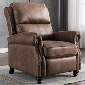 canmov pushback recliner chair leather armchair push back recliner with rivet decoration single sofa accent chair for living room, chocolate