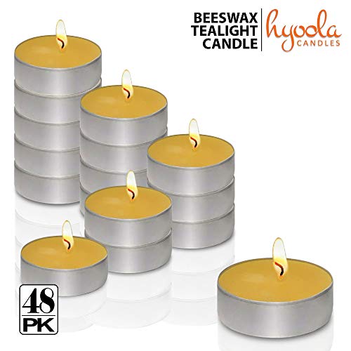 HYOOLA Beeswax Tealight Candles in Aluminum Cup - 48 Pack - 100% Pure Natural Beeswax Candles