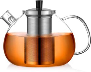 67oz xl large glass teapot with infuser stovetop safe, tea pots for loose tea glass, glass tea kettle for stove top, clear teapot with strainer for loose tea (2000ml, 8 cups)