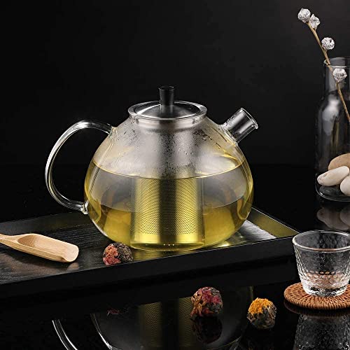 67oz XL Large Glass Teapot with Infuser Stovetop Safe, Tea Pots for Loose Tea Glass, Glass Tea Kettle for Stove Top, Clear Teapot with Strainer for Loose Tea (2000ml, 8 Cups)