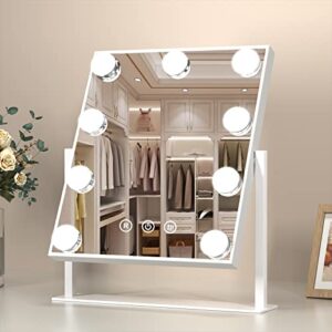 cosmirror tabletop mount hollywood makeup vanity mirror with lights, lighted makeup mirror with 9 dimmable bulbs and 3 color lighting modes, smart touch control, plug in light up mirror (white)