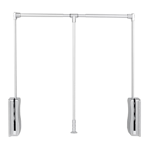 Pull Down Closet Rods, Adjustable 35-48 Inch Wardrobe Rail Lift Collapsible Closet Rod Aluminium Retractable Wardrobe Hanger Clothing Rail Closet Lift Organizer Storage Lift for Wardrobe Bedroom