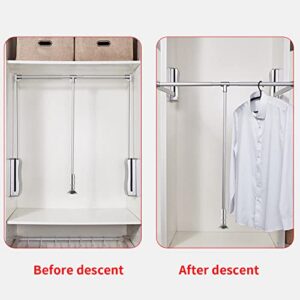 Pull Down Closet Rods, Adjustable 35-48 Inch Wardrobe Rail Lift Collapsible Closet Rod Aluminium Retractable Wardrobe Hanger Clothing Rail Closet Lift Organizer Storage Lift for Wardrobe Bedroom